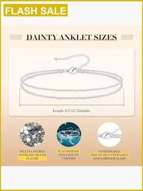 Jewelry | Sterling Silver Layered Anklet Set Adjustable Dainty Beach ...